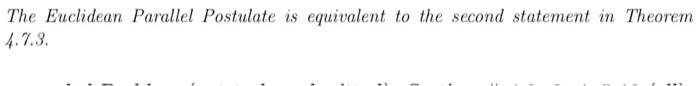 Solved The Euclidean Parallel Postulate is equivalent to the | Chegg.com