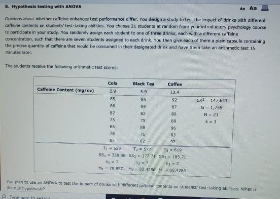 Solved As Aa 8. Hypothesis testing with ANOVA Opinions about | Chegg.com Solved As Aa 8. Hypothesis testing with ANOVA Opinions about | Chegg.com