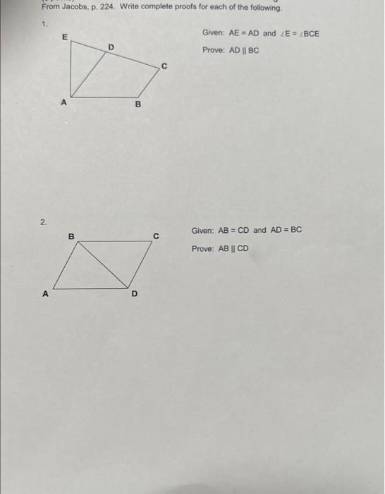 Solved From Jacobs, p. 224. Write complete proofs for each | Chegg.com