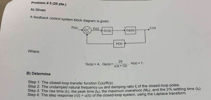 Solved Problem # 5 (20 pts.) A) Given A feedback control | Chegg.com