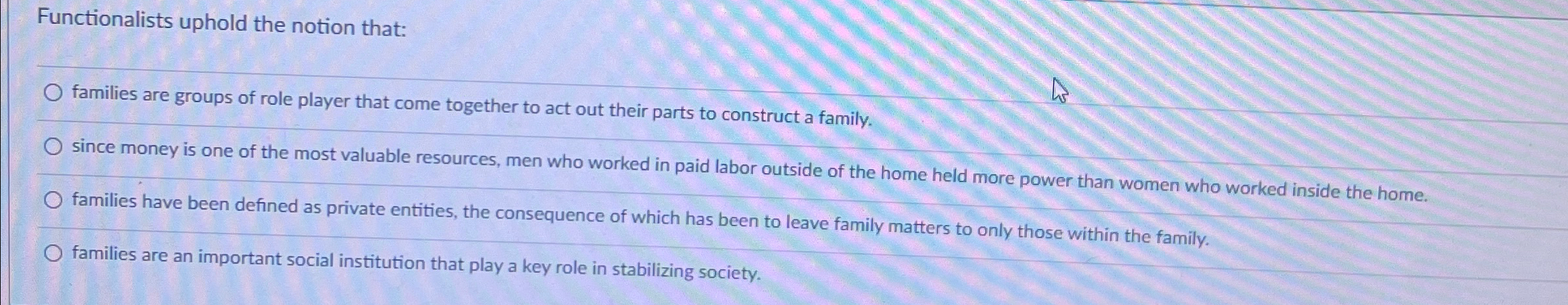 Solved Functionalists uphold the notion that: ﻿families are | Chegg.com