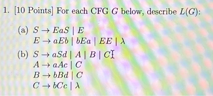 Solved 1. [10 Points] For each CFG G below, describe L(G) : | Chegg.com