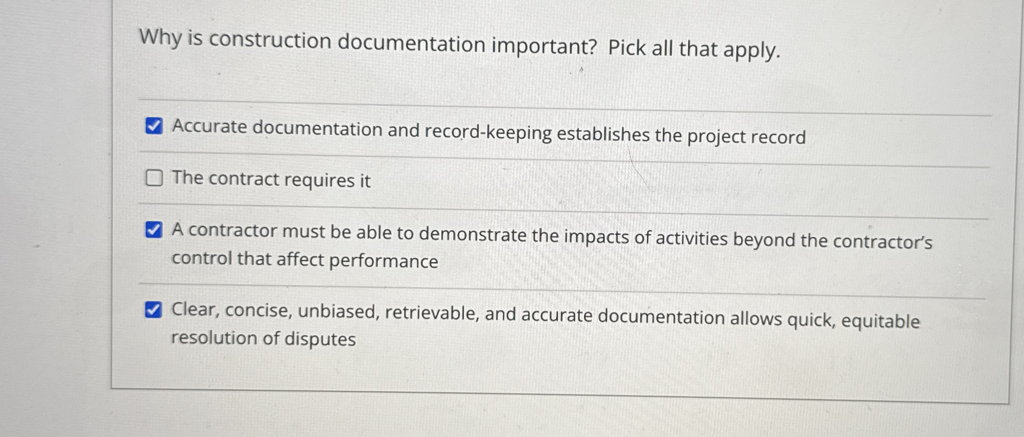 Why is construction documentation important? Pick all | Chegg.com