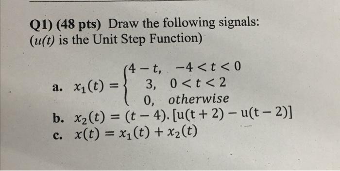 Solved Q1) (48 pts) Draw the following signals: (u(t) is the | Chegg.com