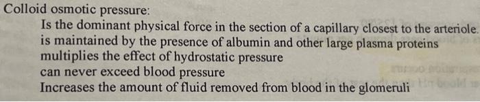 Solved Colloid osmotic pressure: Is the dominant physical | Chegg.com