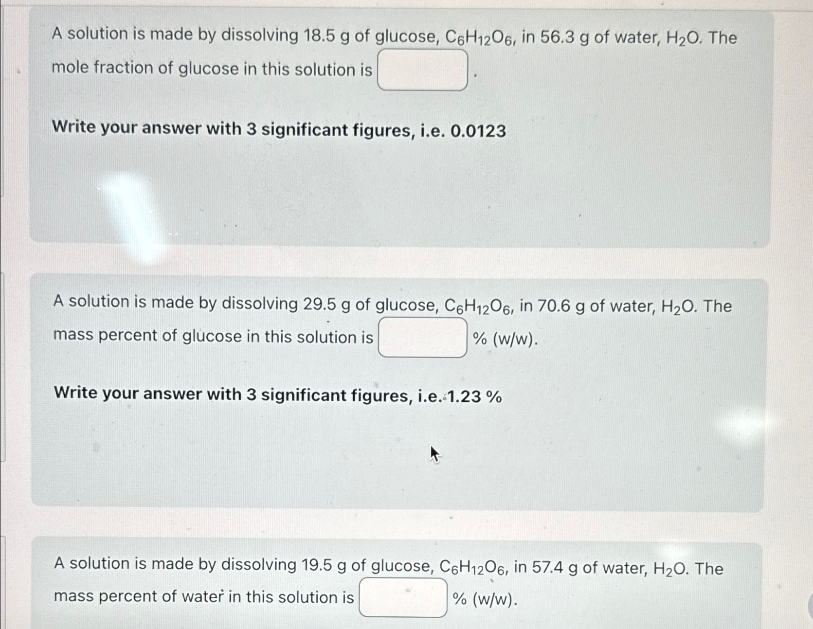 Solved A solution is made by dissolving 18.5g ﻿of glucose, | Chegg.com