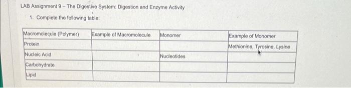 Solved LAB Assignment 9 - The Digestive System: Digestion | Chegg.com
