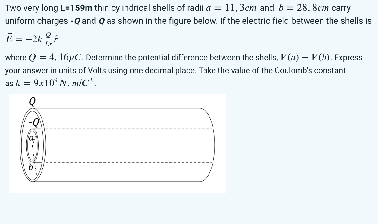 Solved Two very long L=159m ﻿thin cylindrical shells of | Chegg.com