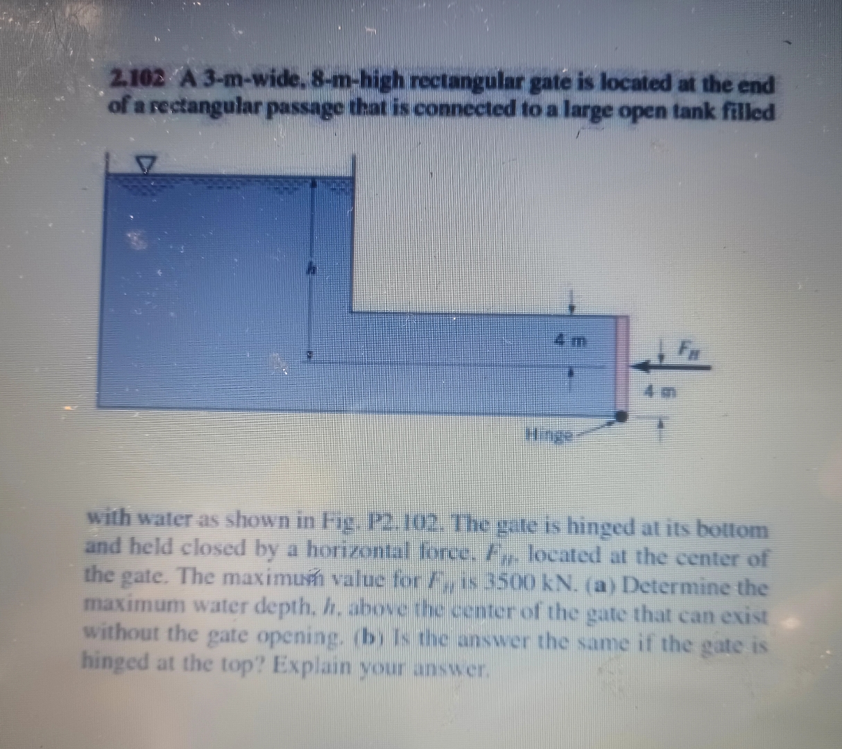 Solved 2.102 ﻿A 3-m-wide, 8-m-high rectangular gate is | Chegg.com