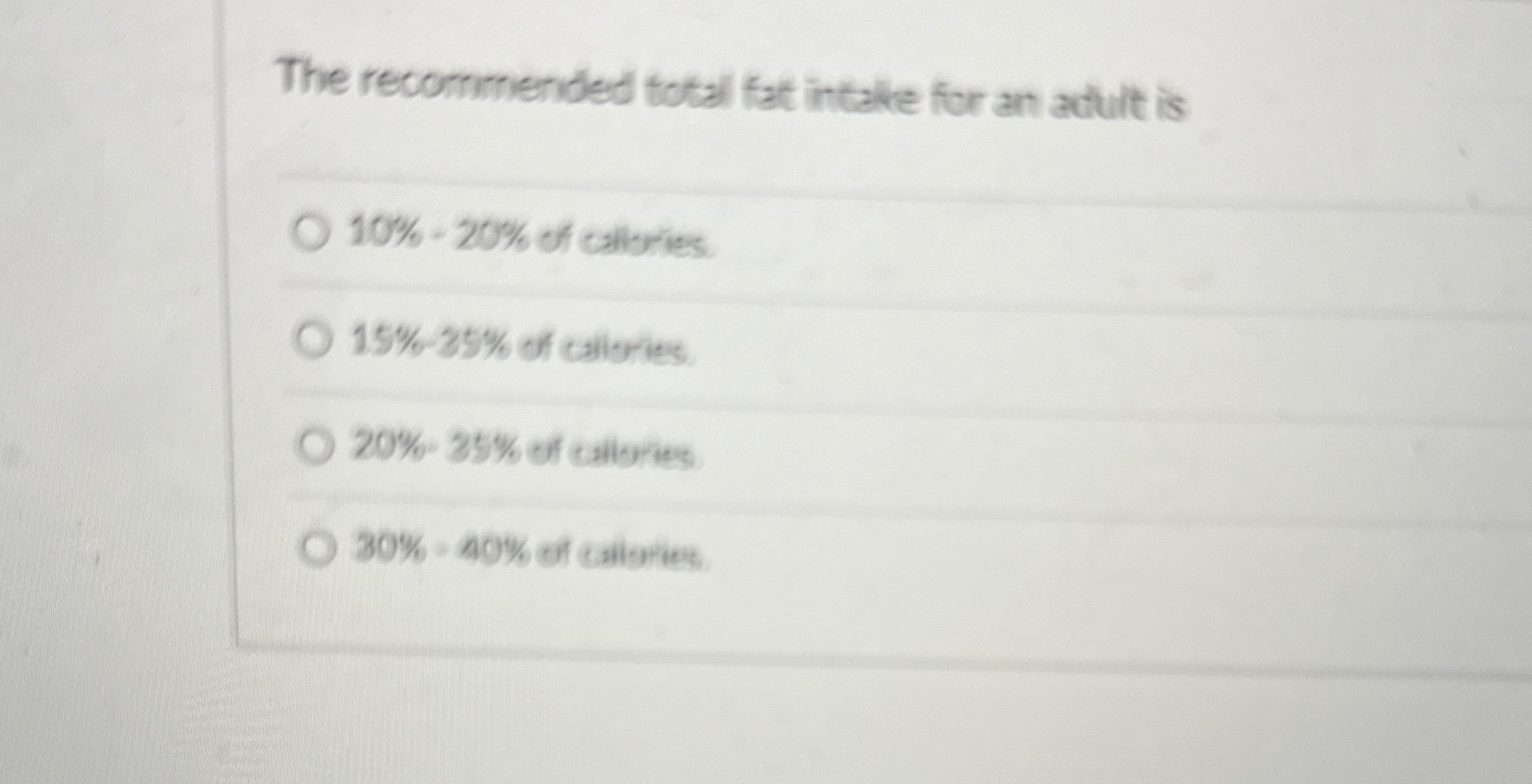 Solved The recommended total fat intake for an adtult | Chegg.com