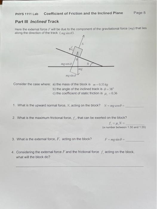 Solved PHYS 1111 Lab Coefficient of Friction and the | Chegg.com