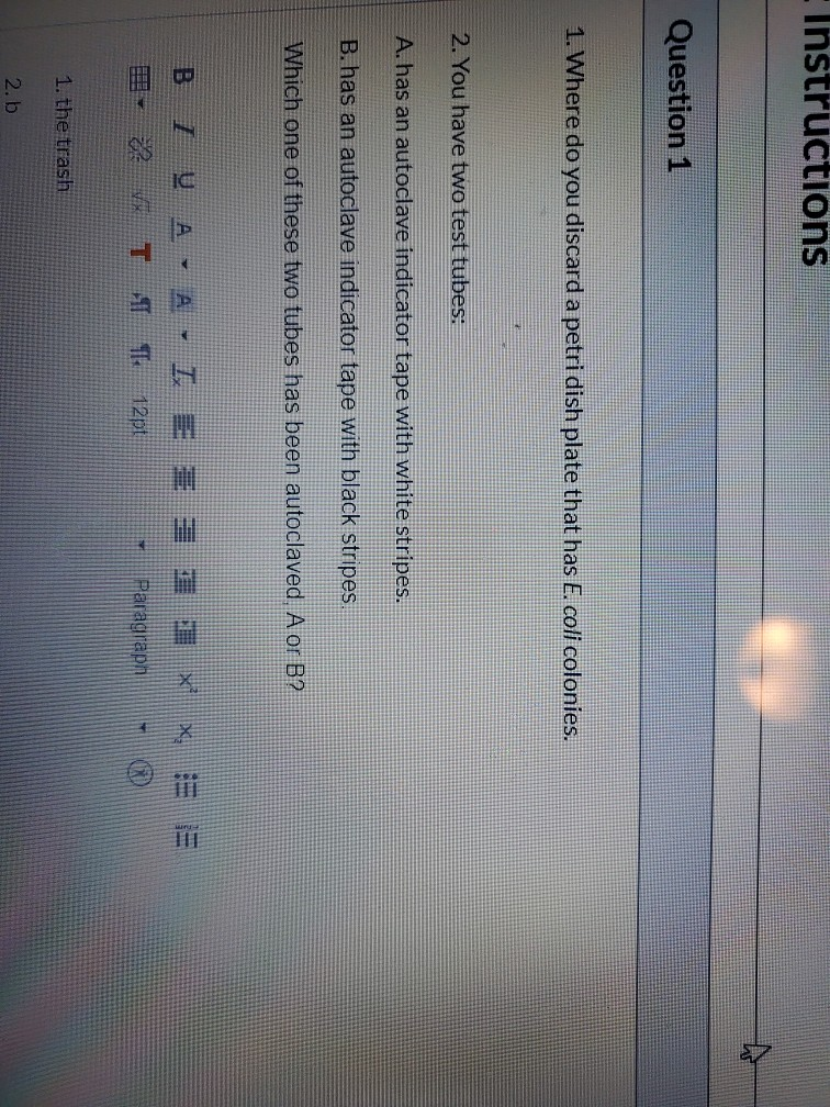 Solved Instructions Question 1 1. Where do you discard a | Chegg.com