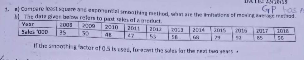 Solved 1. a) Compare least square and exponential smoothing | Chegg.com
