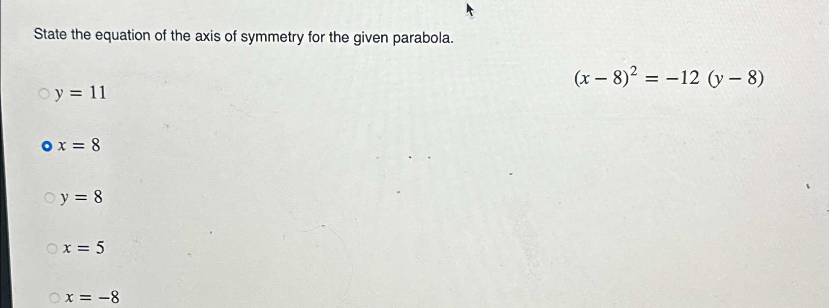 Solved State the equation of the axis of symmetry for the | Chegg.com
