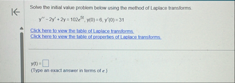 Solved Solve the initial value problem below using the | Chegg.com