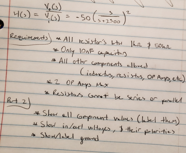 Design an active filter with following conditions | Chegg.com