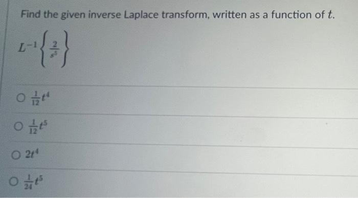 Solved Find the given inverse Laplace transform, written as | Chegg.com