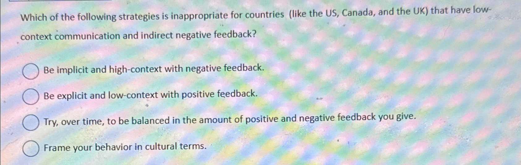 Solved Which of the following strategies is inappropriate | Chegg.com