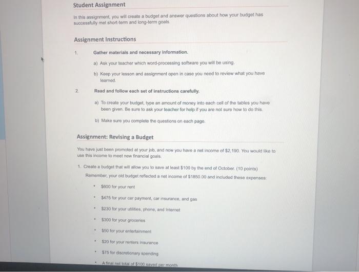 Student Assignment In this assignment, you will | Chegg.com