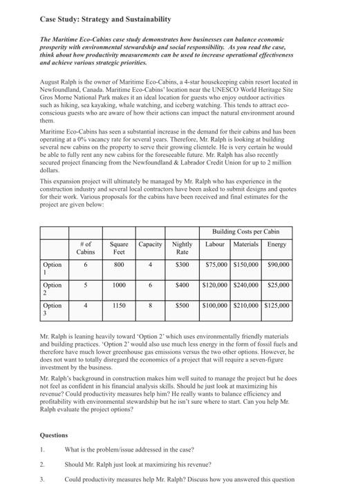 Solved Case Study: Strategy and Sustainability The Maritime | Chegg.com
