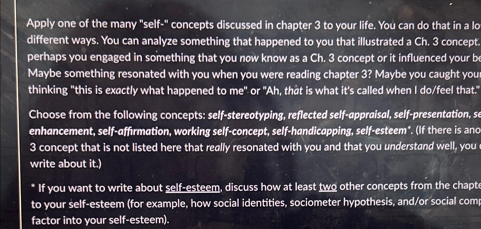 Solved Apply one of the many "self-" ﻿concepts discussed in | Chegg.com