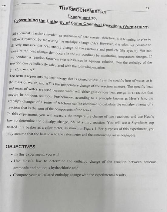 Solved THERMOCHEMISTRY Experiment 10: Determining the | Chegg.com