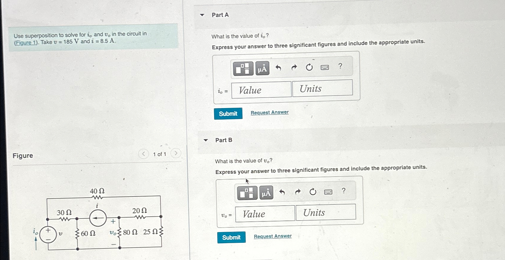 Part AUse superposition to solve for i0 ﻿and v0 ﻿in | Chegg.com