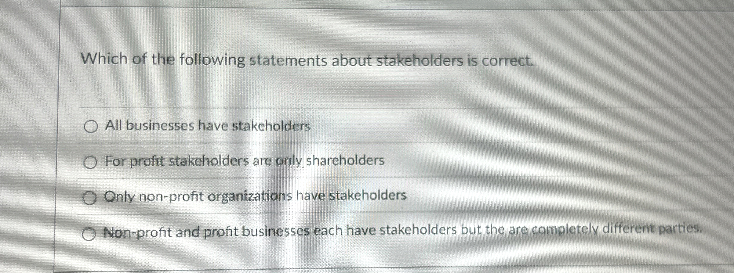 Solved Which of the following statements about stakeholders | Chegg.com