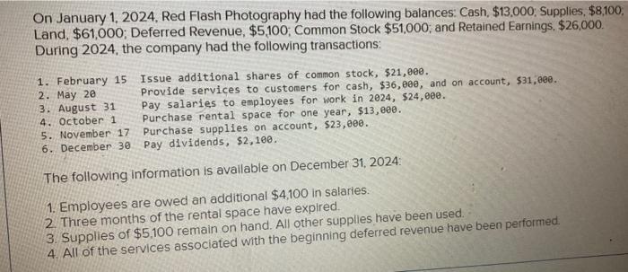 Solved On January 1, 2024, Red Flash Photography had the | Chegg.com