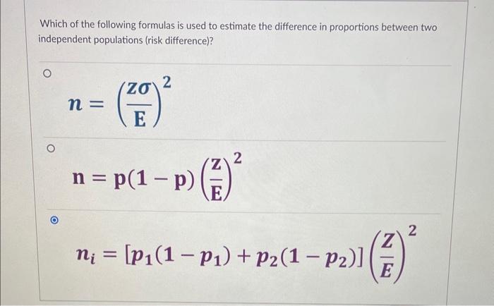 Solved Which of the following formulas is used to estimate | Chegg.com