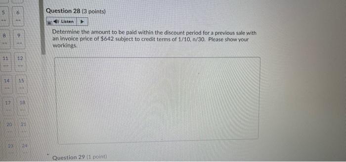 Solved 5 6 Question 28 (3 points) Listen 8 9 Determine the | Chegg.com