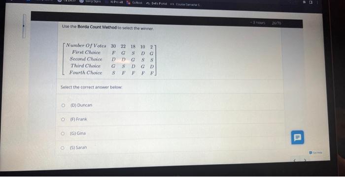 Solved Use the Borda Count Method to select the winner. | Chegg.com