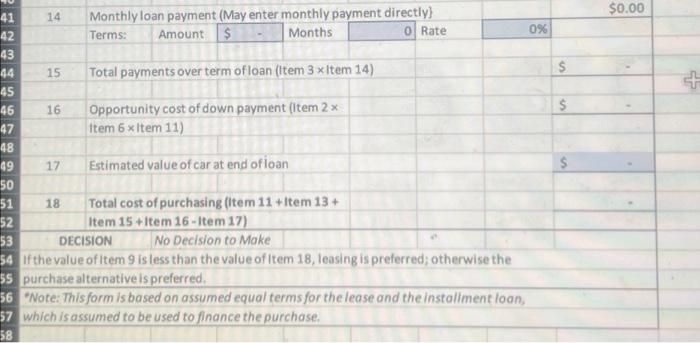 Solved 1. Lease vs. purchase car decision. Use Worksheet | Chegg.com