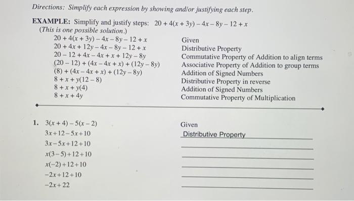 Solved Directions: Simplify each expression by showing | Chegg.com