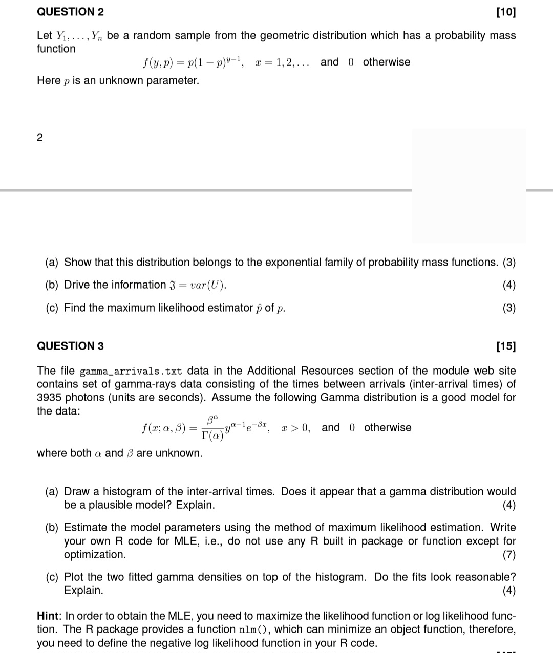 Solved QUESTION 2[10]Let Y1,dots,Yn ﻿be a random sample from | Chegg.com