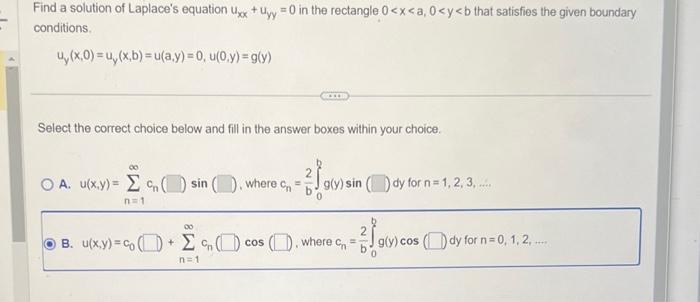 Solved Find a solution of Laplace's equation uxx+uyy=0 in | Chegg.com