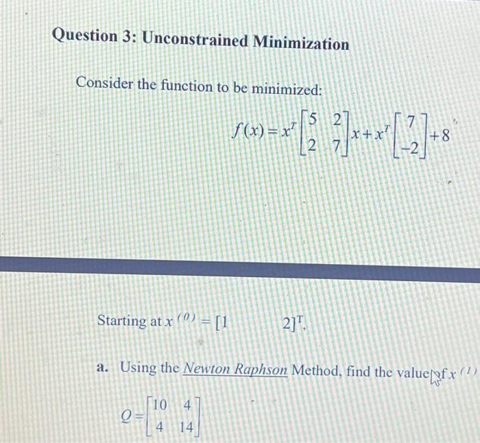 Solved Question 3: Unconstrained Minimization Consider the | Chegg.com