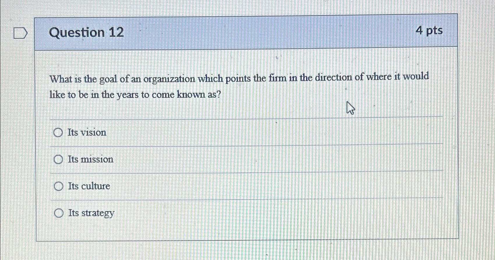 Solved Question 124 ﻿ptsWhat is the goal of an organization | Chegg.com