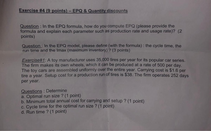 Solved Exercise #4 (9 points) - EPQ & Quantity discounts | Chegg.com