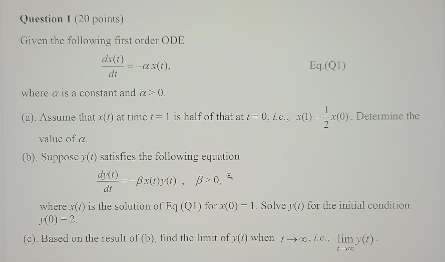 Solved Question 1 (20 points) Given the following first | Chegg.com