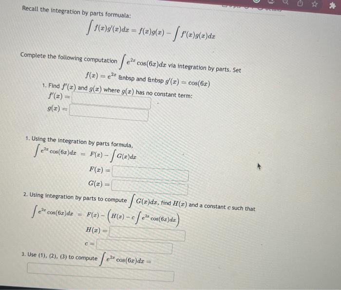Solved Recall the integration by parts formuala: [ | Chegg.com