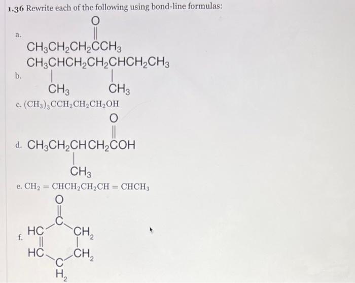 Solved 1.36 Rewrite each of the following using bond-line | Chegg.com