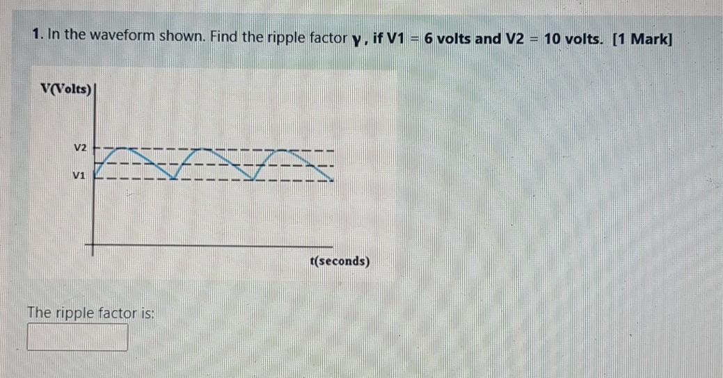 Solved 1. In the waveform shown. Find the ripple factory, if | Chegg.com