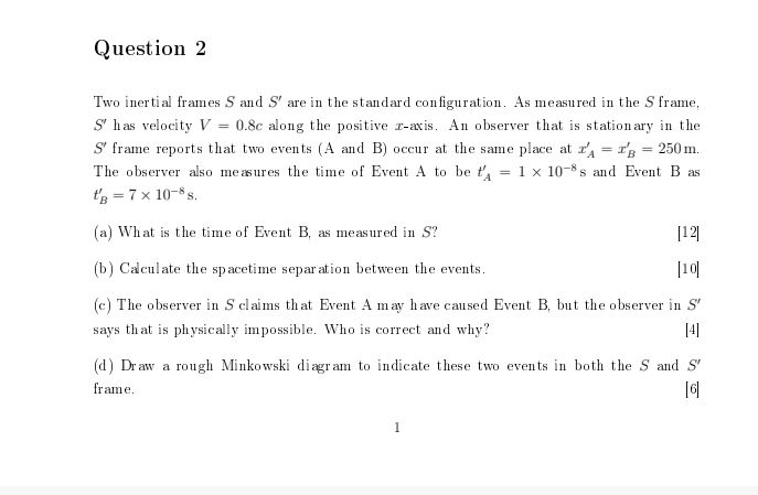 Solved Question 2Two inertial frames S ﻿and S' ﻿are in the | Chegg.com
