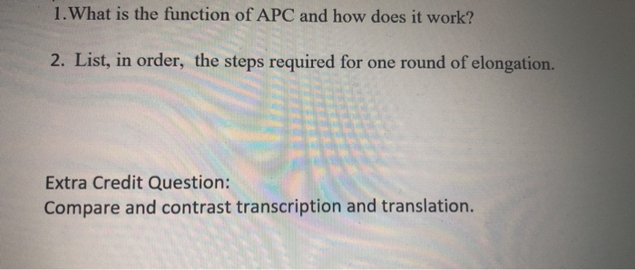 Solved 1. What is the function of APC and how does it work? | Chegg.com
