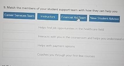 Solved Match the members of your student support team with | Chegg.com