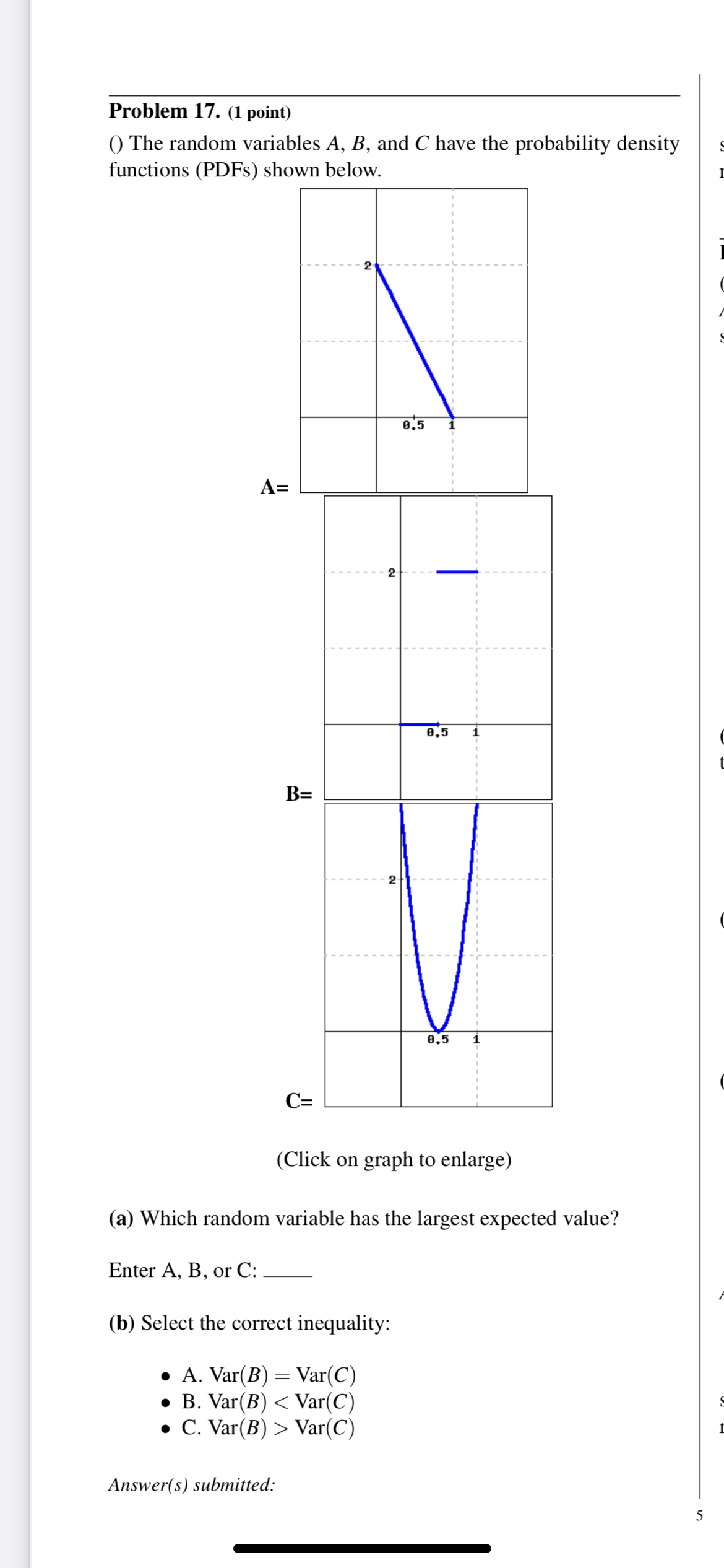 Solved Problem 17. (1 ﻿point)() ﻿The random variables A,B, | Chegg.com