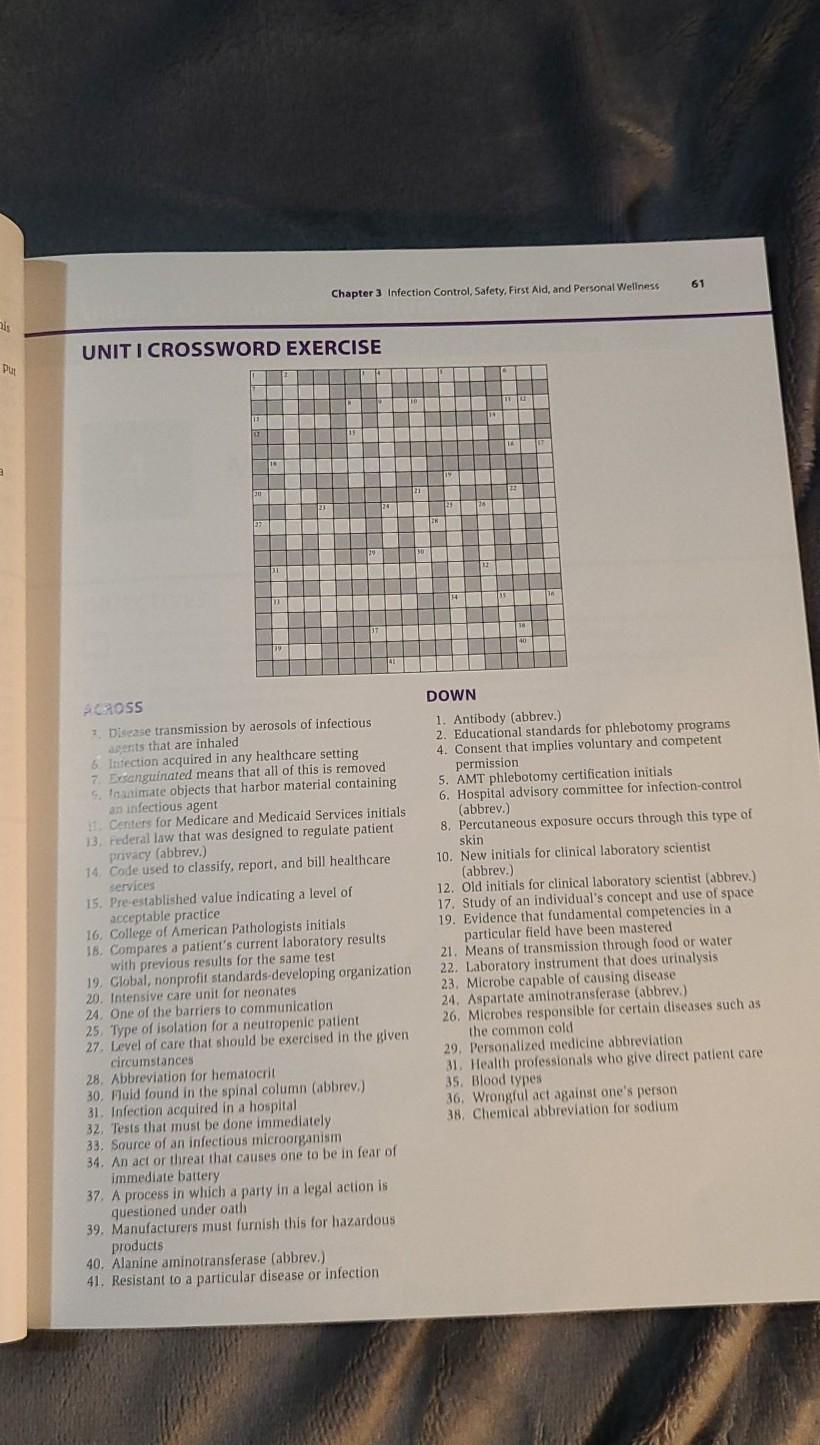 Solved 61 Chapter 3 Infection Control, Safety, First Aid, | Chegg.com