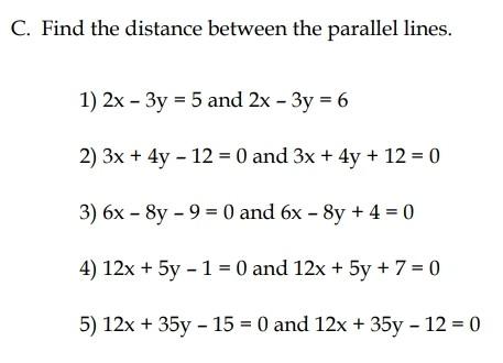 Solved C. Find the distance between the parallel lines. 1) | Chegg.com