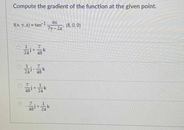 Solved Compute the gradient of the function at the given | Chegg.com